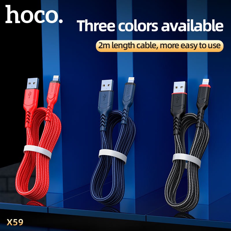 HOCO X59 Cable USB to Lighting Anti Bending 2M - Blue