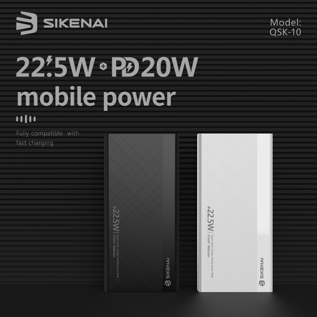 SIKENAI باور بانك QSK-10 طاقة 22.5 واط 10000 مللي امبير 4-منافذ - ابيض | دريم ٢٠٠٠